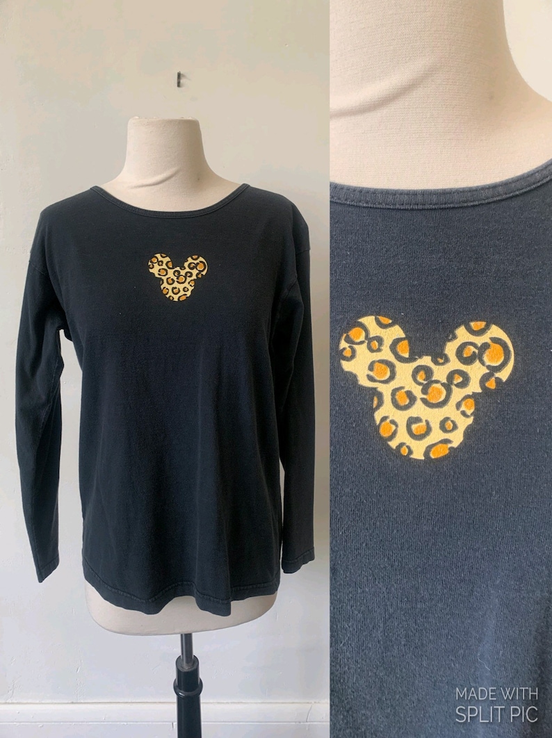 Vintage Mickey Mouse Leopard Print Minimalist Blouse 1990’s Disney ...