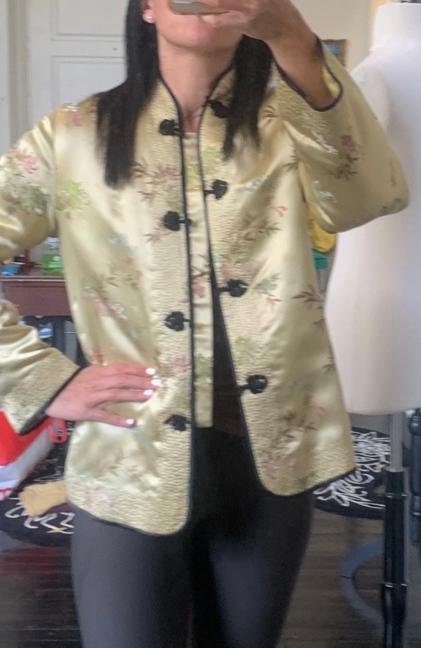 Vintage Peony Satin Chinese Cheongsam Jacket Vintage Gold - Etsy