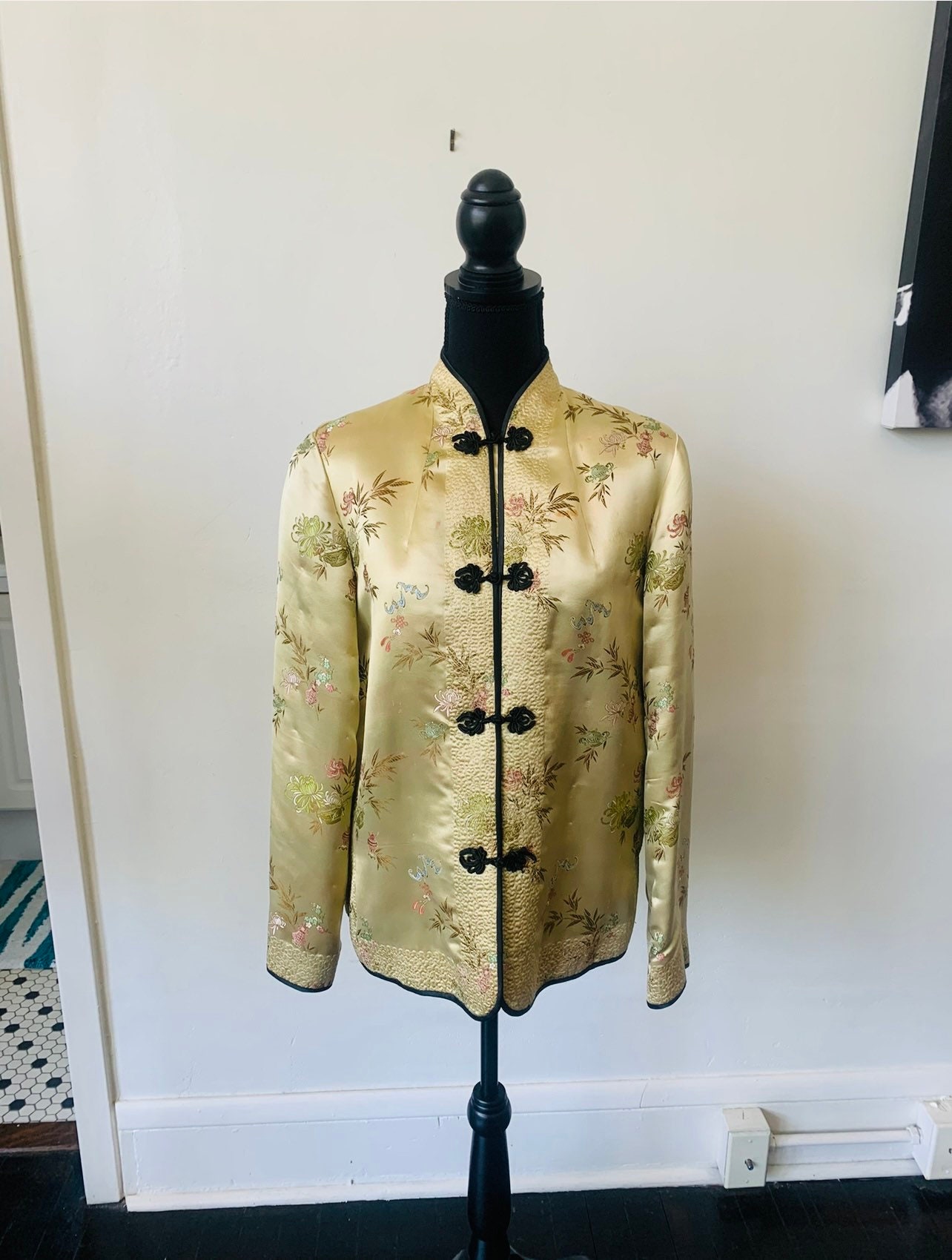 Vintage Peony Satin Chinese Cheongsam Jacket Vintage Gold - Etsy
