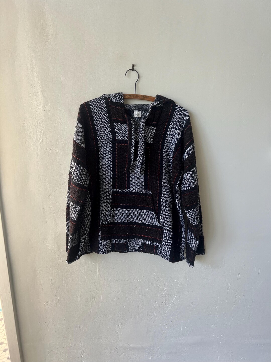 Vintage Black and White Drug Rug 1990's 90's Mexican Poncho Tapestry ...