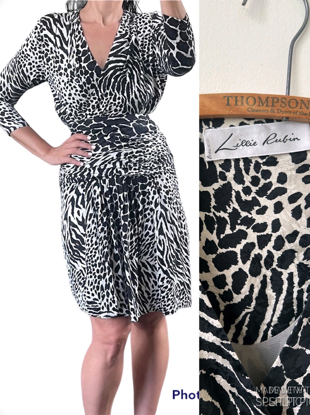 Vintage Silk Animal Print Lillie Rubin Mini Dress 1980’s Black and ...