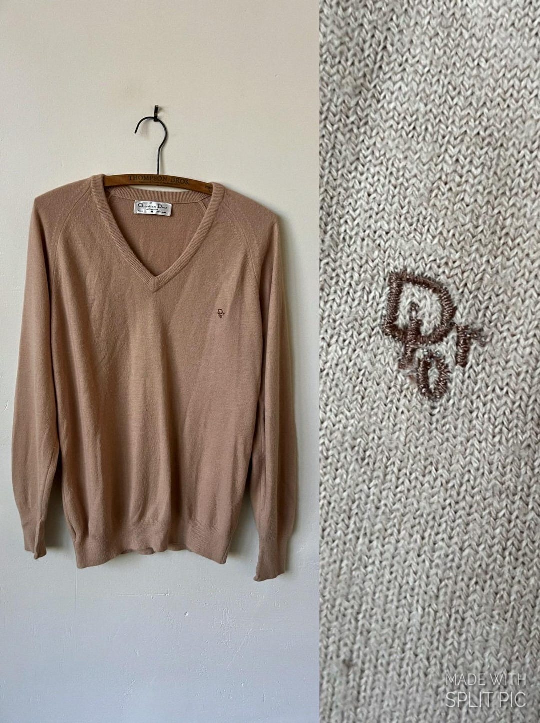 Vintage DIOR Tan and Brown Logo Sweater 1980s Christian Dior Tan V Neck ...