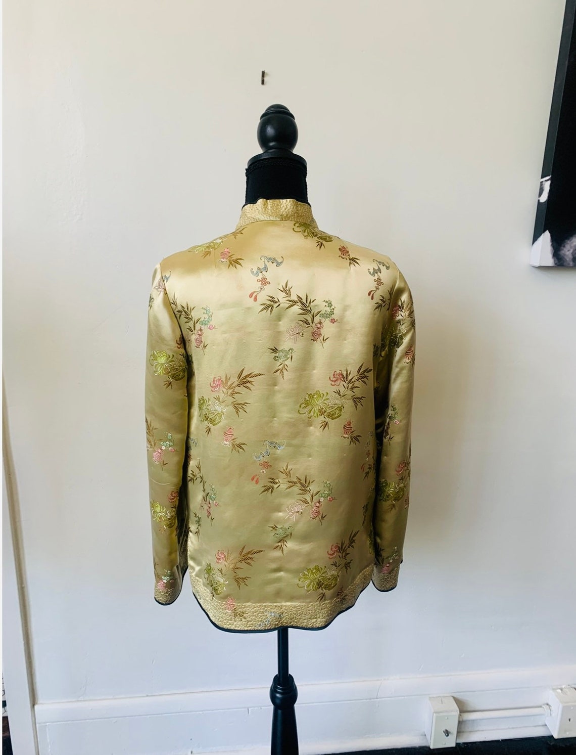 Vintage Peony Satin Chinese Cheongsam Jacket Vintage Gold - Etsy