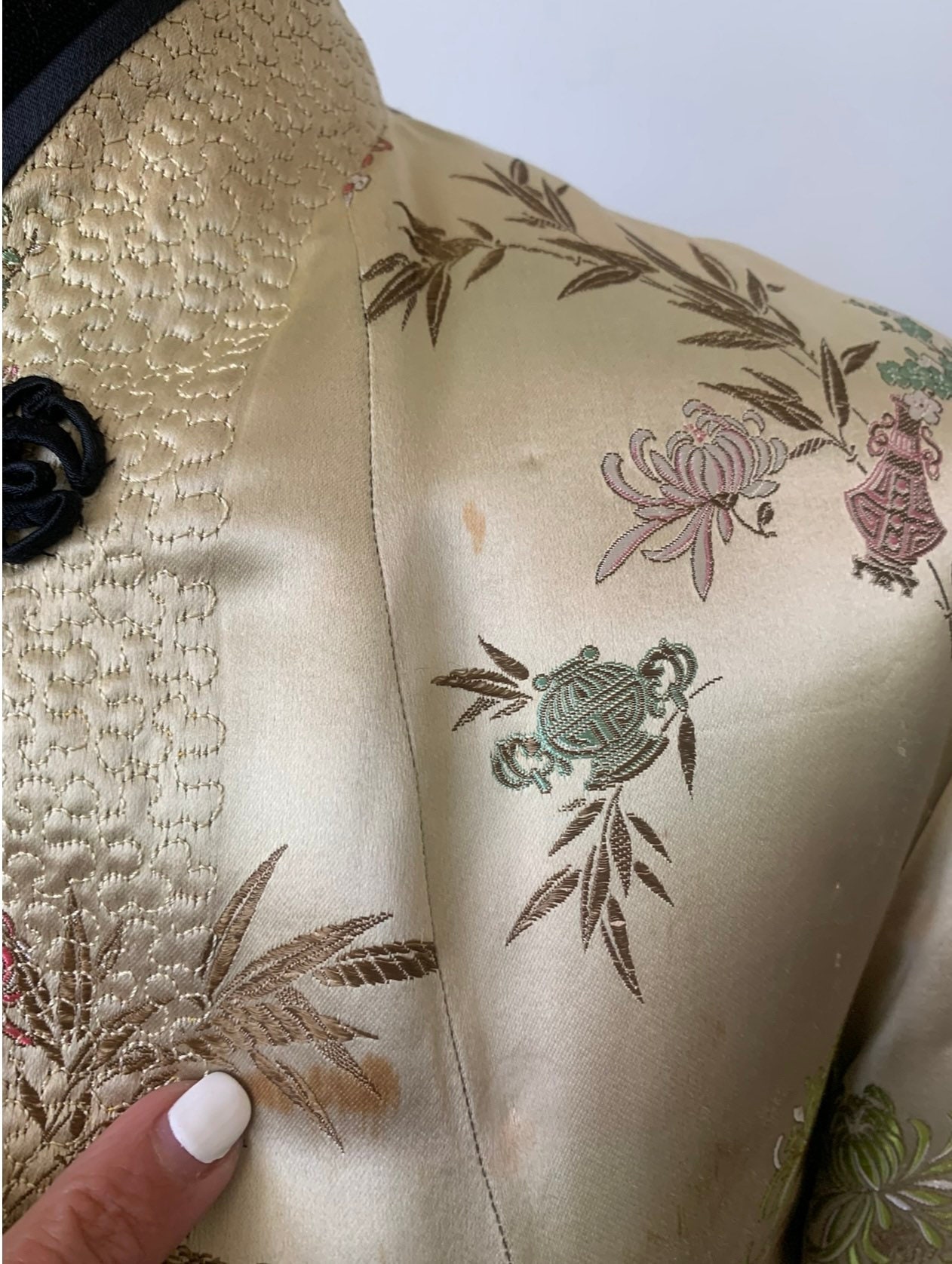 Vintage Peony Satin Chinese Cheongsam Jacket Vintage Gold - Etsy