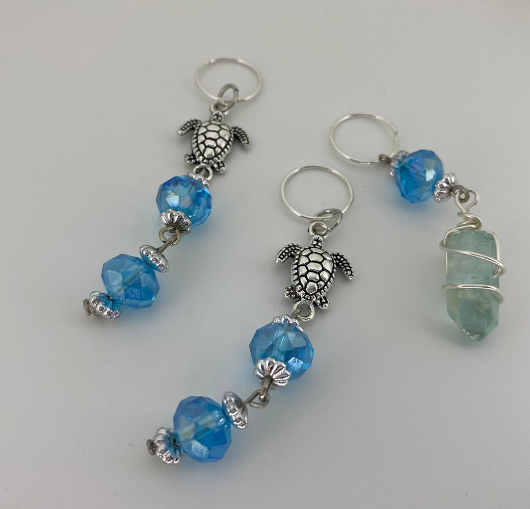 Ocean Blue Loc Charms | Sea Turtle Hair Jewelry | Bead and Crystal Loc ...