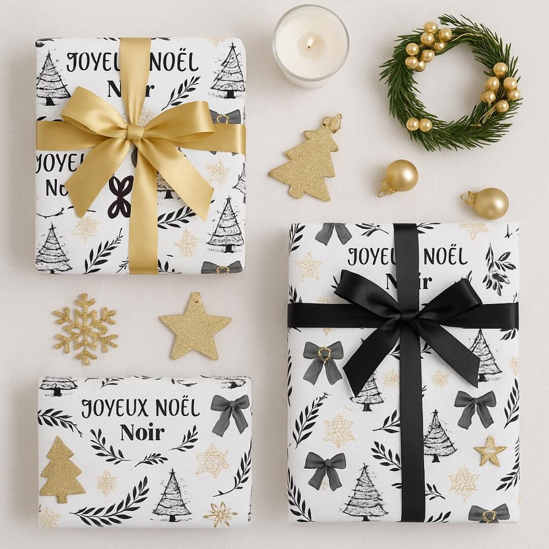 Luxury Christmas Wrapping Paper Roll | Joyeux Noël Noir Gift Wrap ...