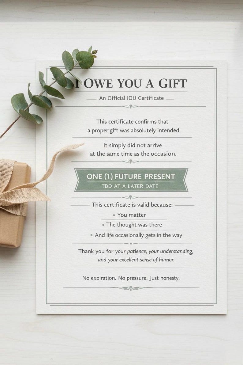 I Owe You a Gift Certificate Printable | Funny IOU Gift | Honest Gift ...
