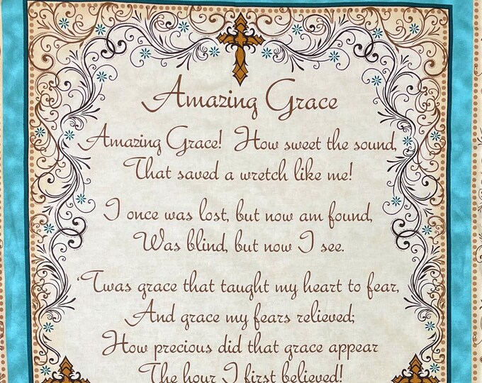 AMAZING GRACE PANEL Fabric - Christian - Hymn - Cross - Bible - God ...
