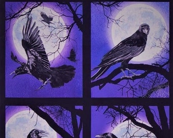 Vintage Flowers & Raven Fabric Panel - Etsy