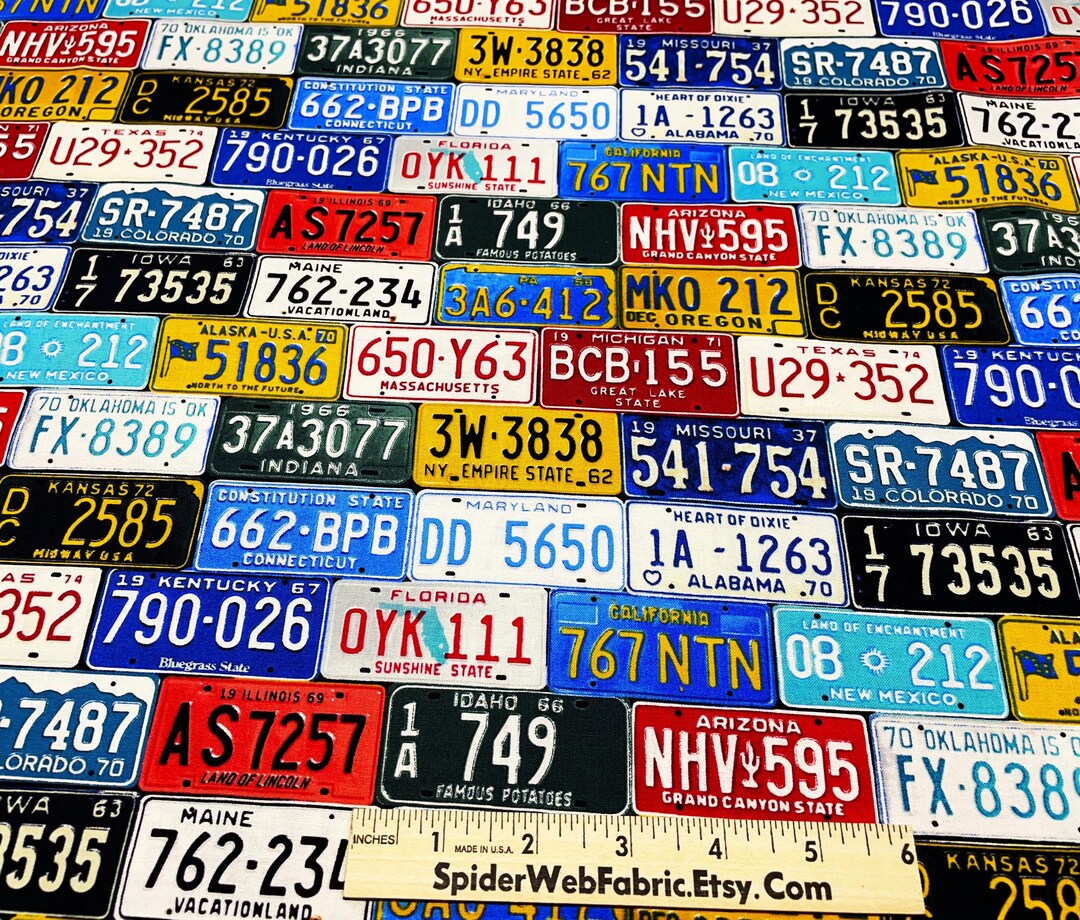 STATE LICENSE PLATES Fabric Car Truck Vehicle by Timeless Treasures ...