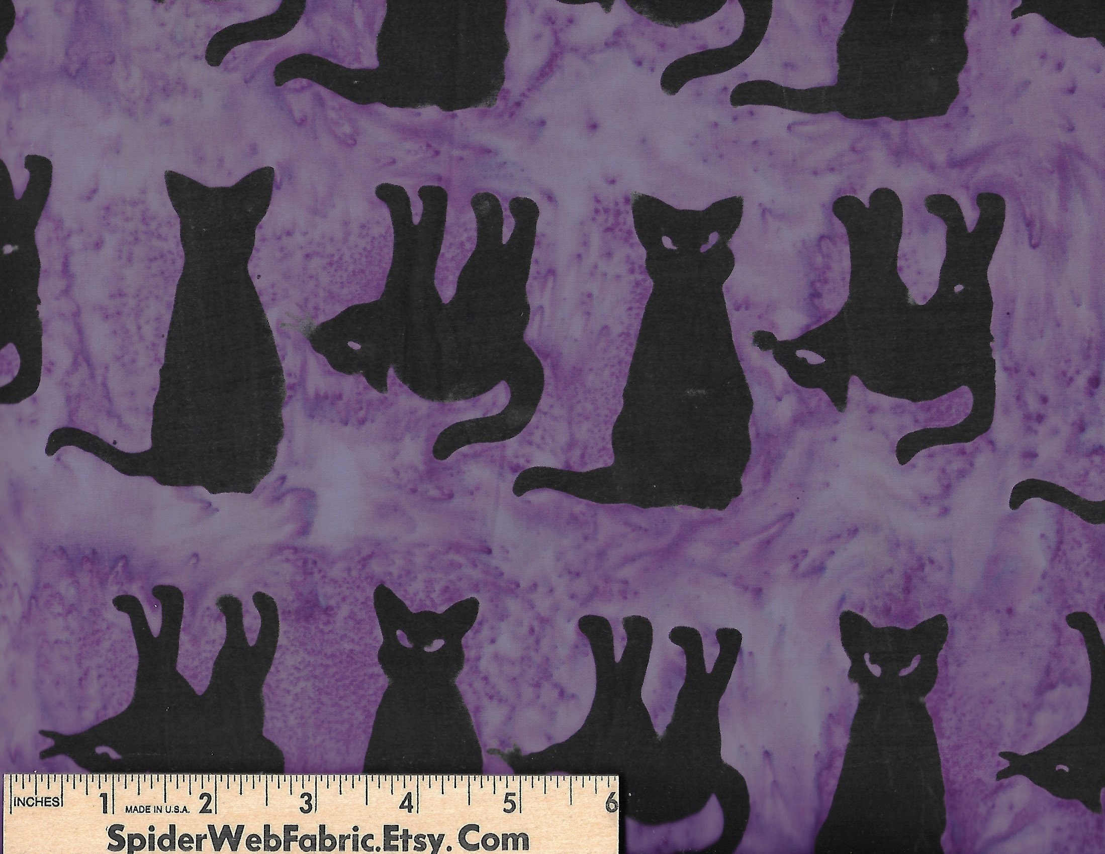 Black Cats on Purple BATIK Fabric Kitties Kittens Kitty - Etsy
