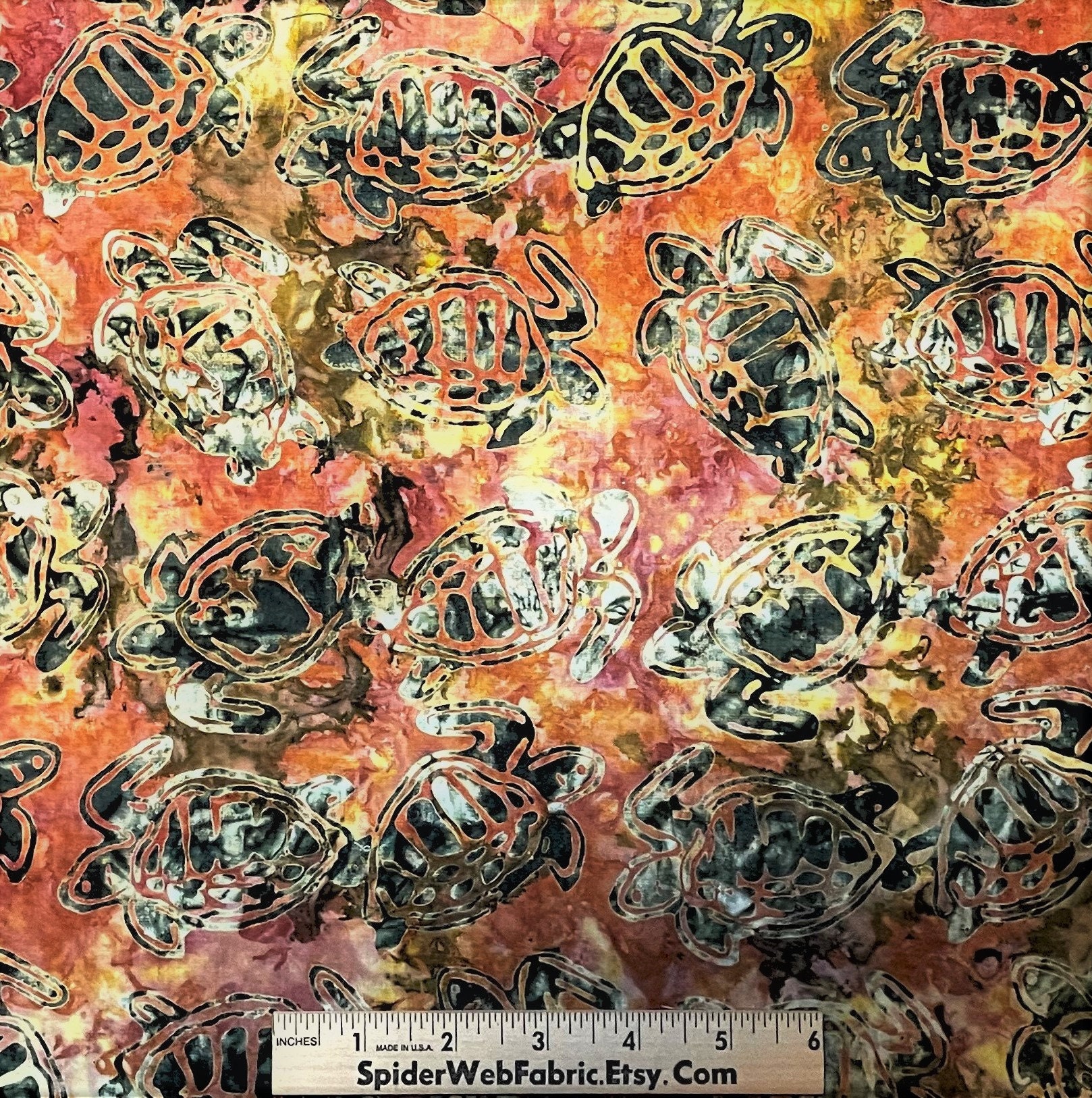 TURTLE BATIK SCRAP Fabric Sea Turtle Rust Olive Green See - Etsy