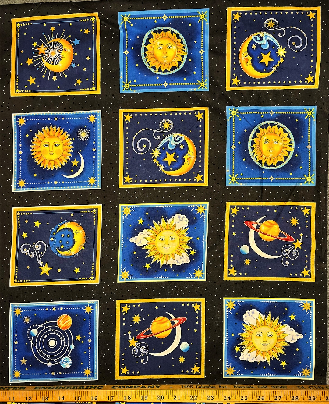 No 177 STARLIGHT NIGHT Panel Fabric Celestial Suns Moons Stars Squares ...