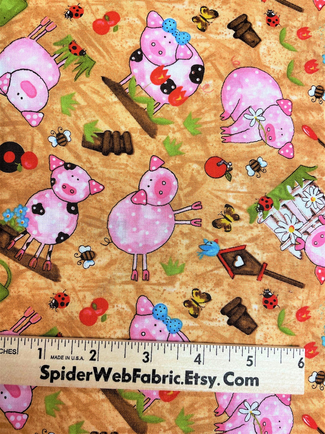 BARNYARD BUNCH Pigs Fabric - Pink Piggys Farm Animals Children Kids ...