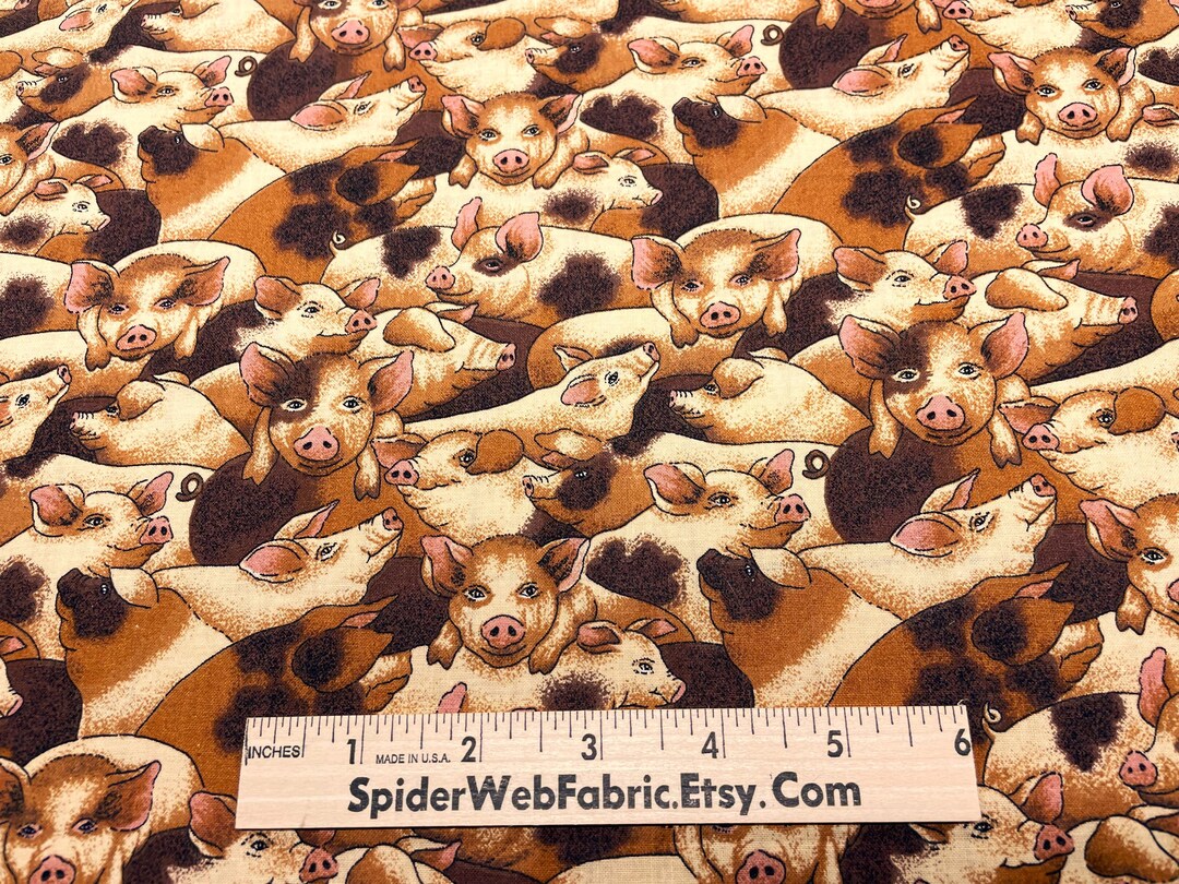 PIG CROWD- Pigs Fabric - Farm Animals Spotted Hogs - Barnyard - Ham ...