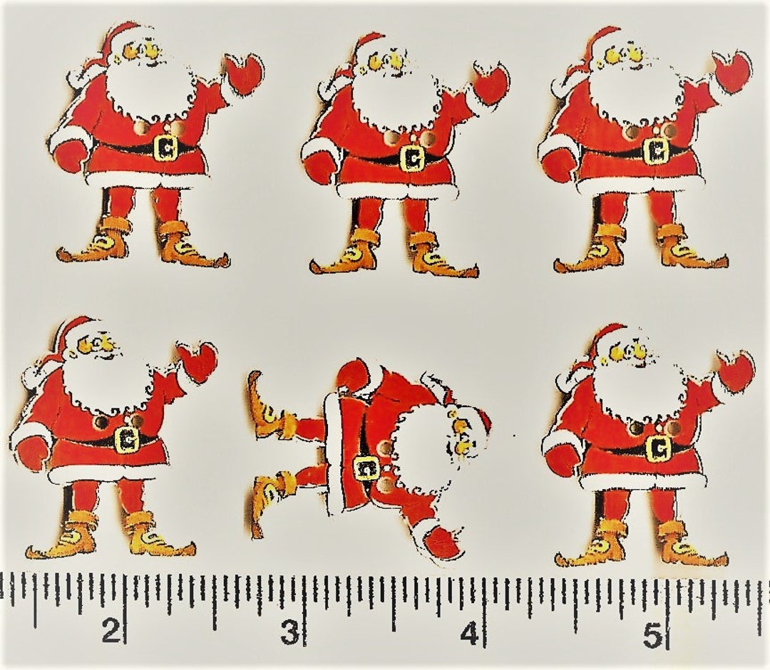 WOODEN SANTA CLAUS Shaped Buttons Christmas St Nick Standing Novelty ...