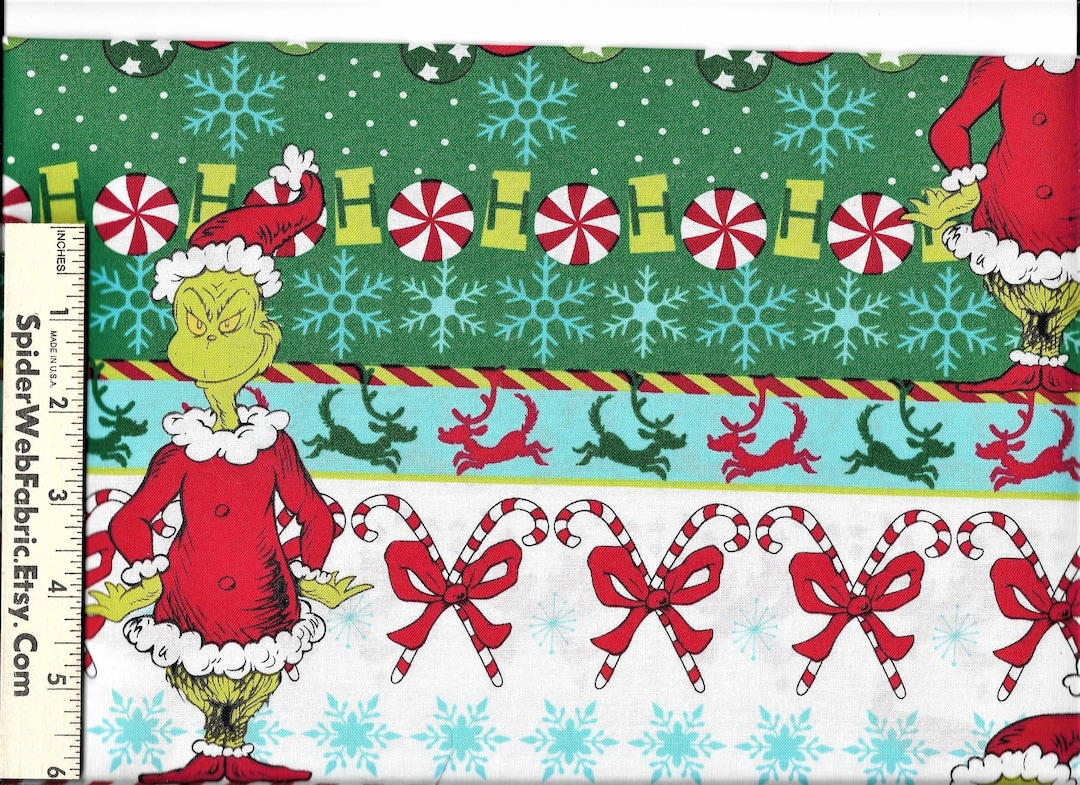 No 6 GRINCH BORDER Stripe Panel Fabric How the Grinch Stole Christmas ...