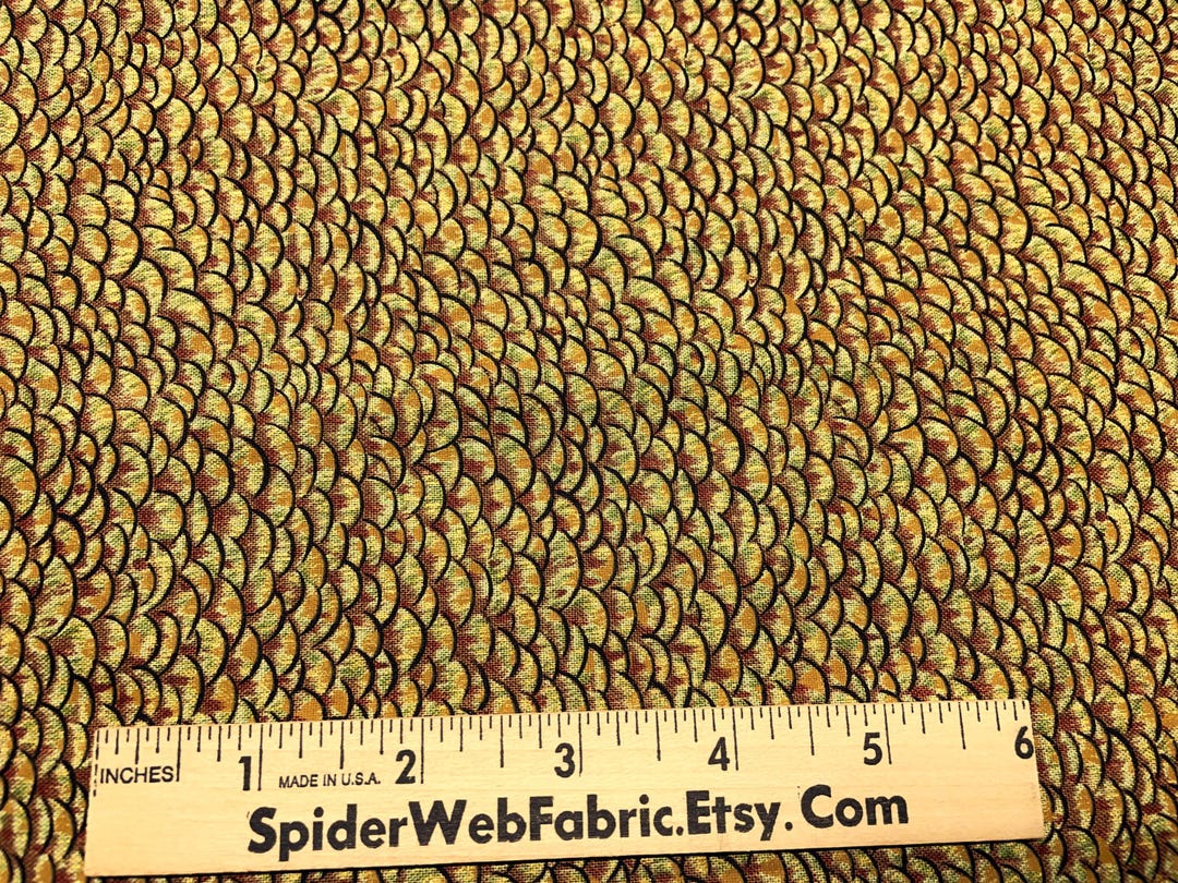 FISH SCALES Fabric - Brown Gray With Gold Metallic Sparkles - Bird ...