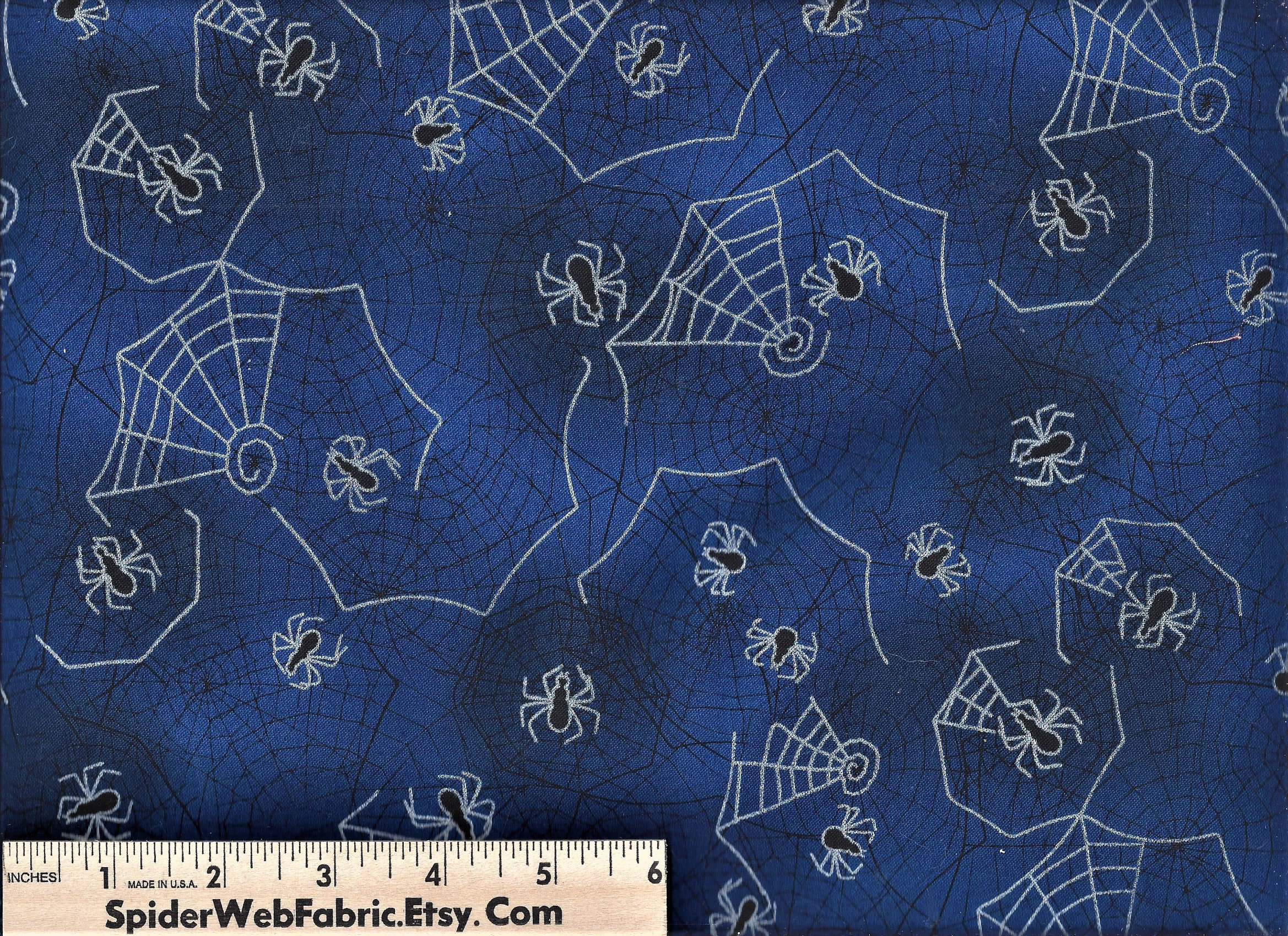 BOO Spiders & Spiderwebs on Dark Blue Fabric Spider Webs holiday ...
