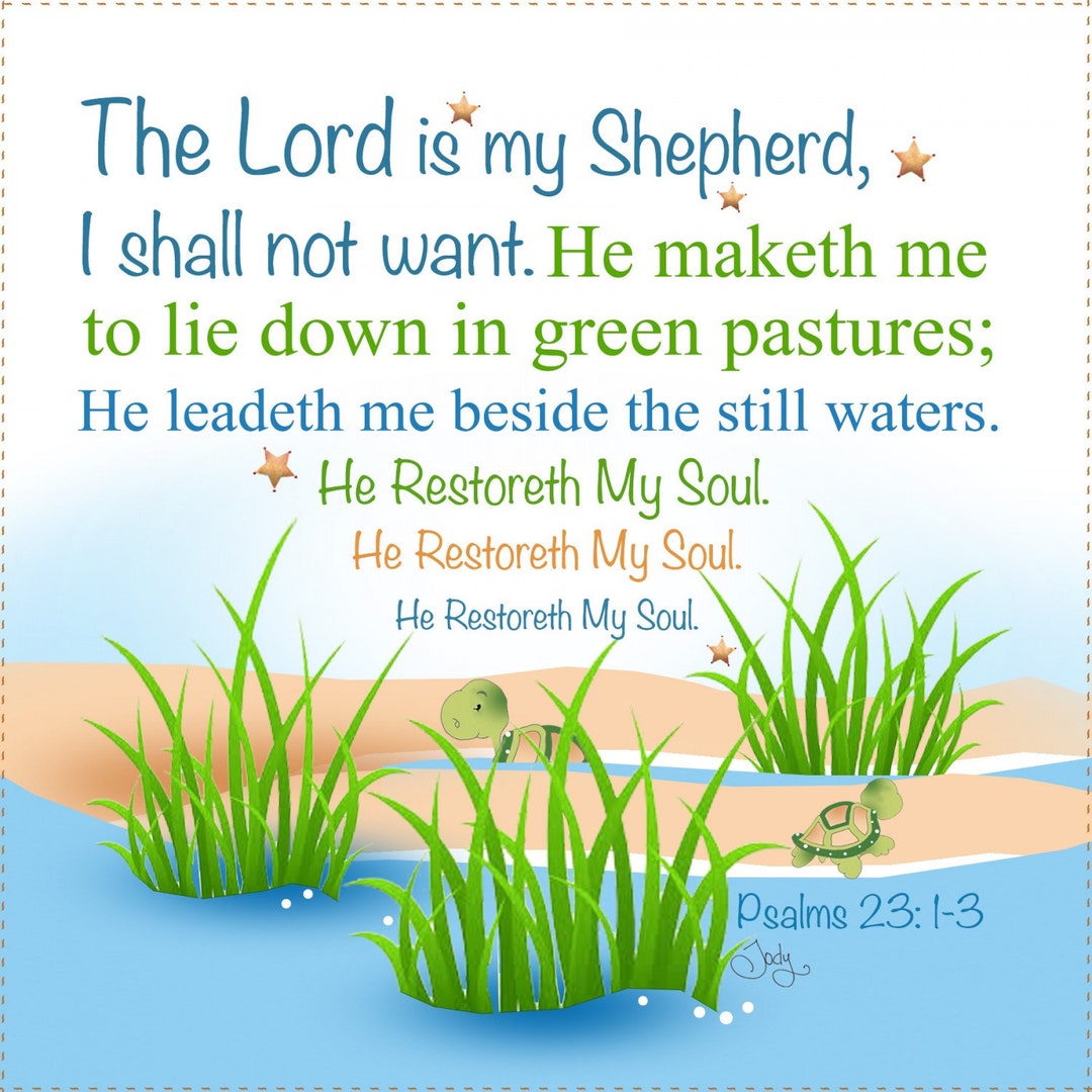 PSALM 23 Art Panel Fabric - 6 Inch Square - Quilt Block Inspirational ...