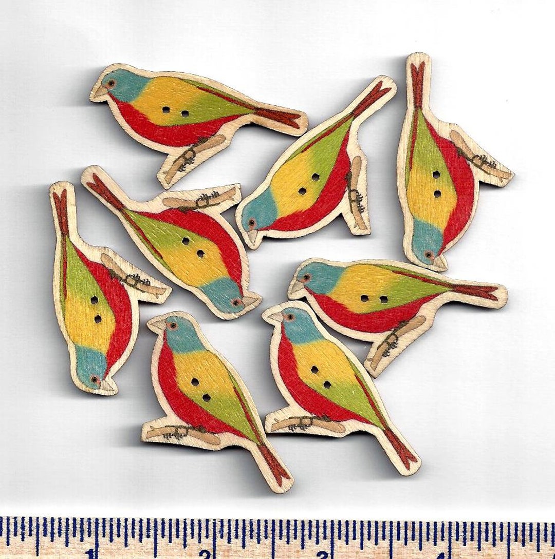 MULTI-COLOR PARROT Bird Wooden Buttons 2 Sizes - 2 Hole Sew Thru ...