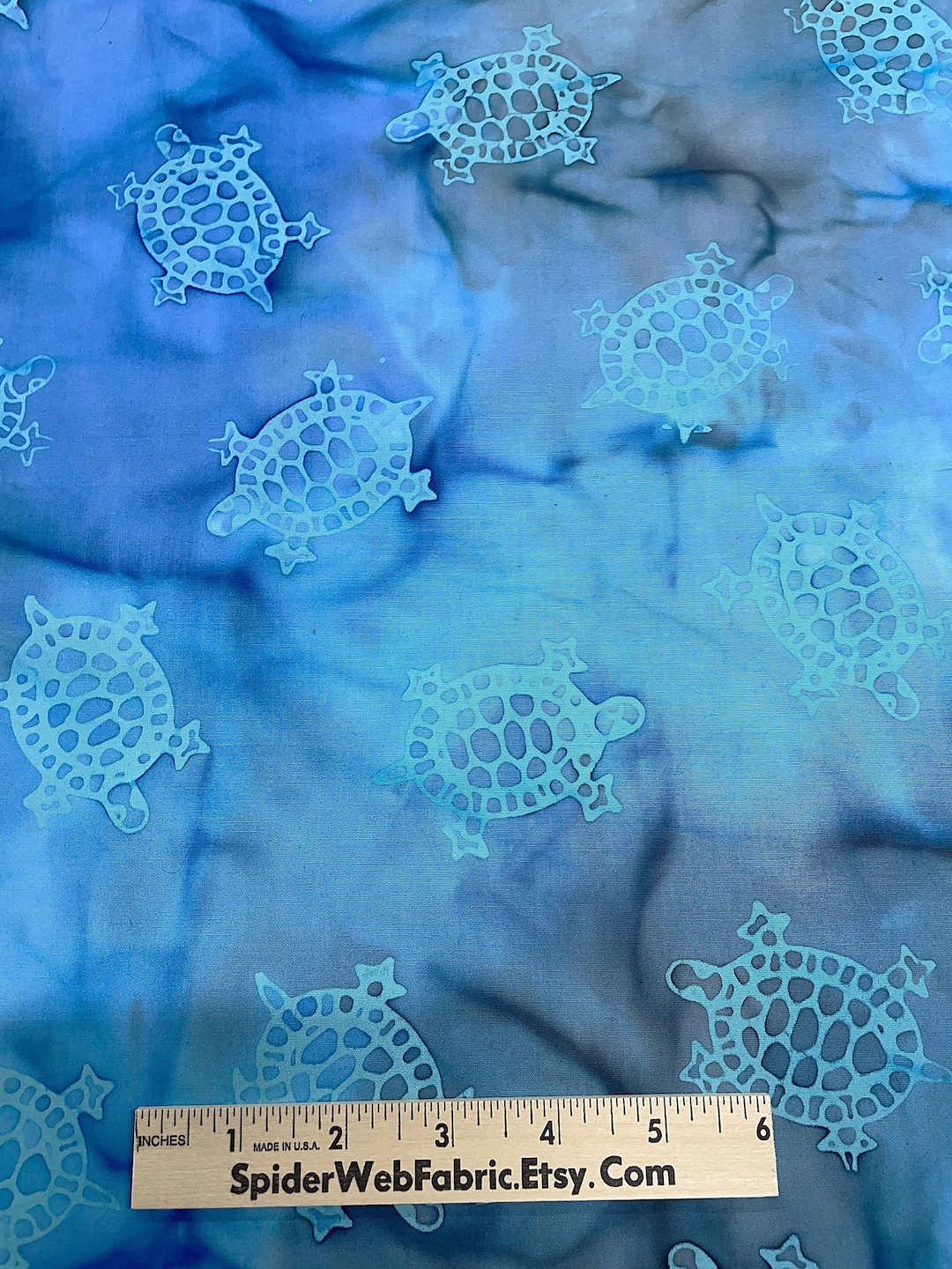 Sea Turtle Batik Fabric: Mottled Blue Gray Cotton Quilt Piece (14x19 ...