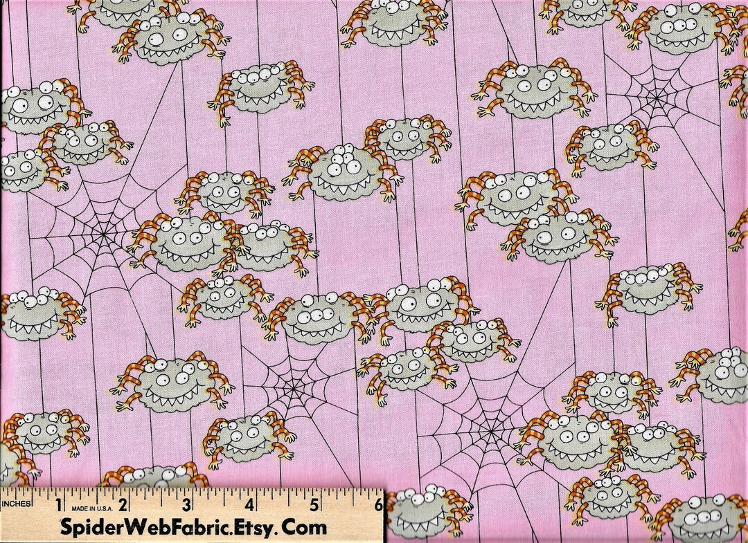 GOOFY SPIDERS & WEBS on Pink Fabric Spiderwebs Spider Webs Halloween ...