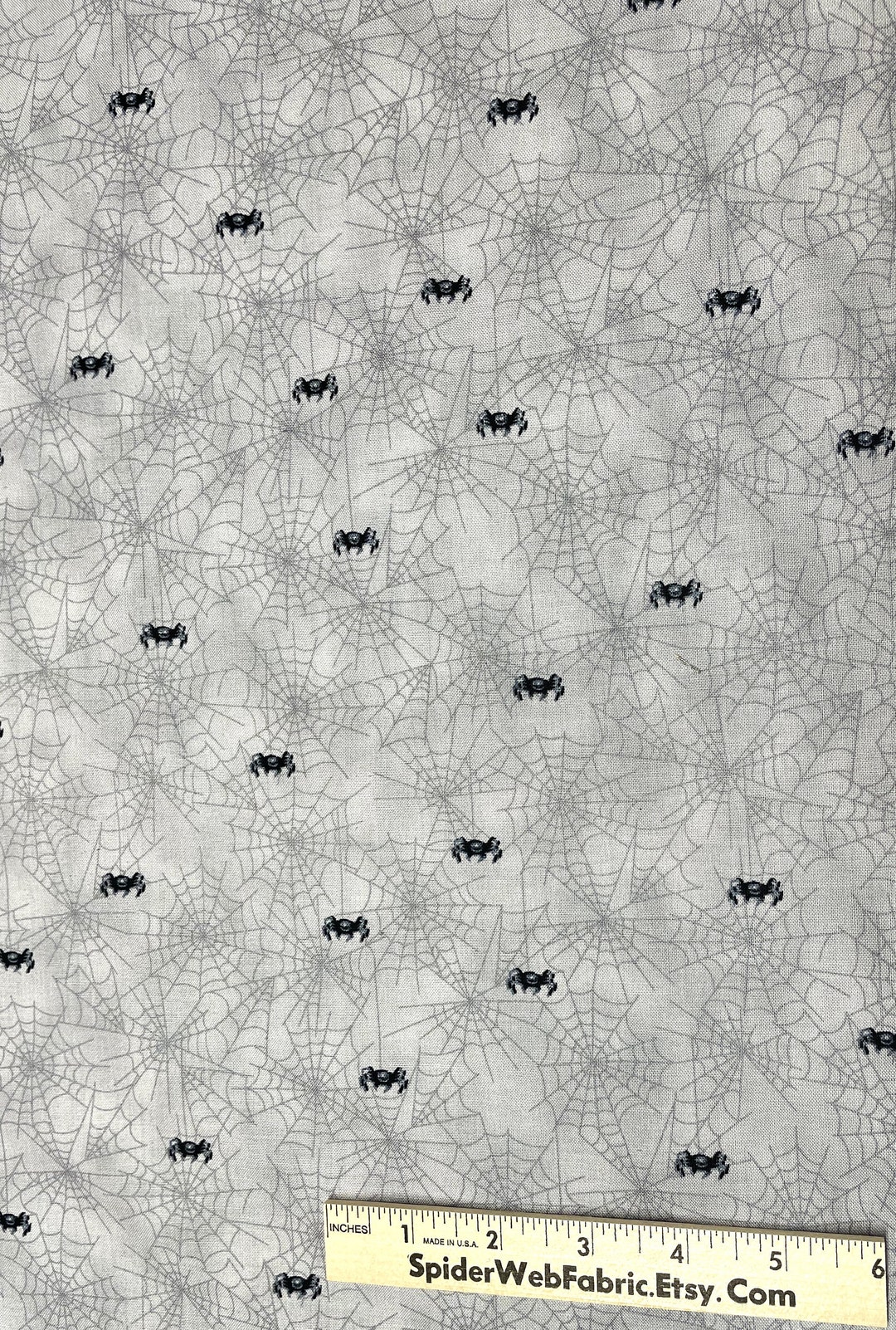 SPOOKY EVE SPIDER Fabric - Black Spiders and Spiderwebs on Gray Webs ...