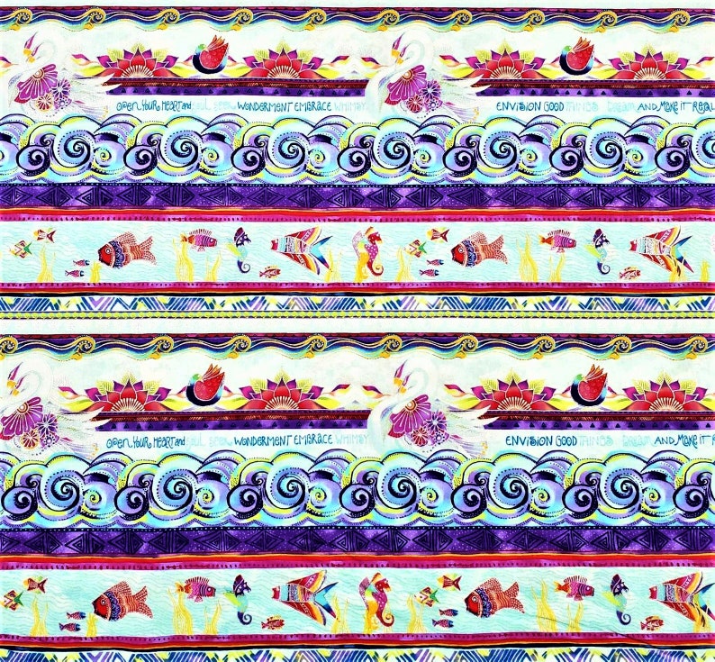 SEA GODDESS Border Fabric Laurel Burch Metallic Silver - Etsy