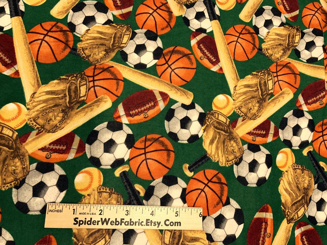 SPORTS FLANNEL Fabric: Baseball - Soccer - Football - Basketball 100% ...