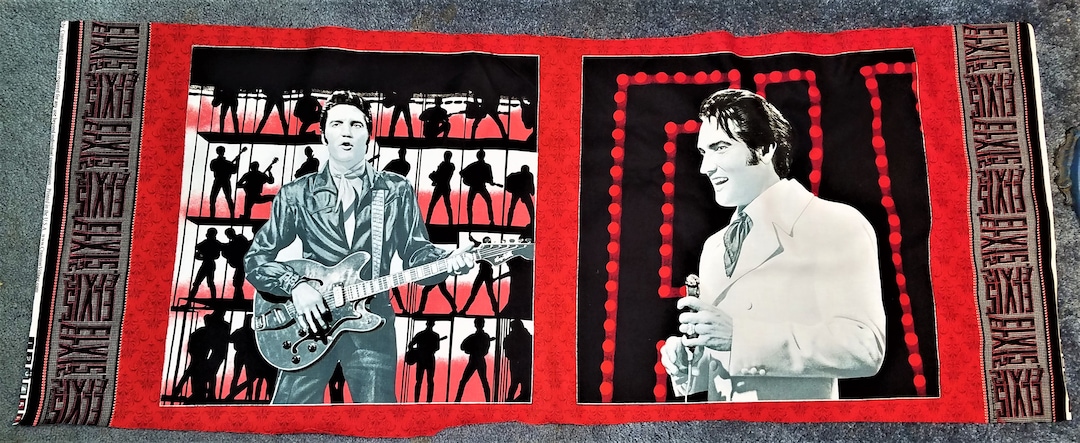 ELVIS PILLOW PANEL Fabric - Red Black White - Elvis Presley Music ...
