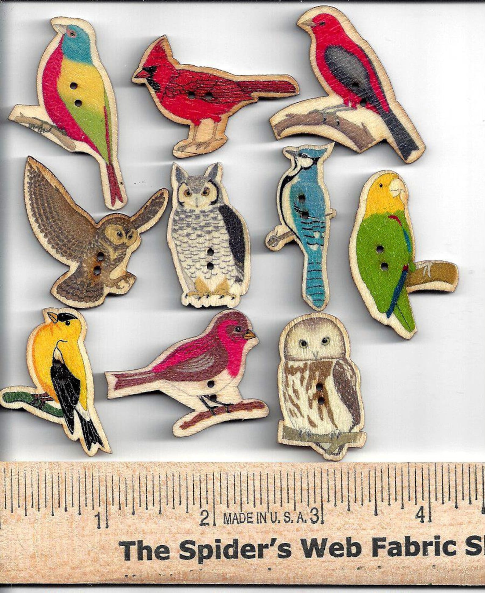 WOODEN Assorted BIRD BUTTONS 2 Hole Sew Through Painted - Etsy