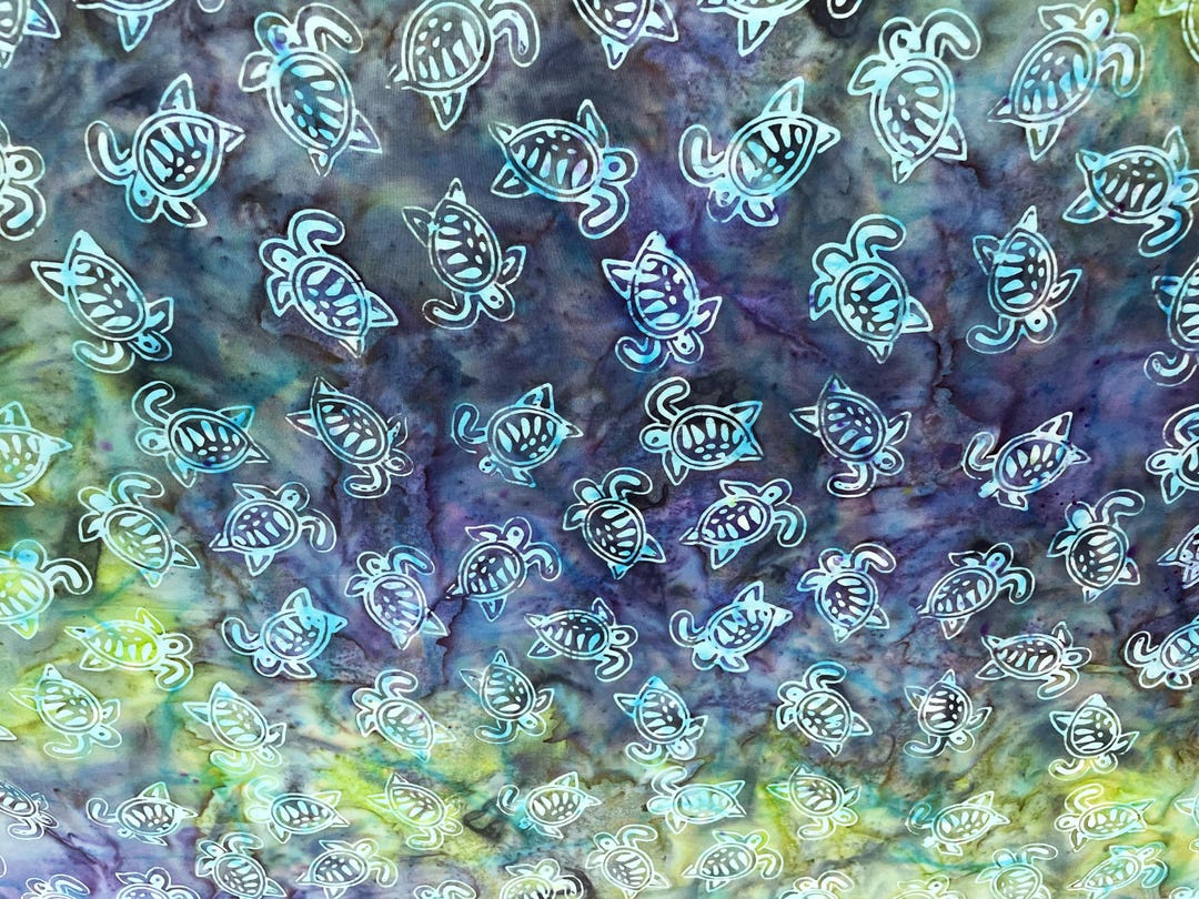 BABY SEA Turtles BATIK Fabric -rare - Mottled Blue Gray Green Purple ...