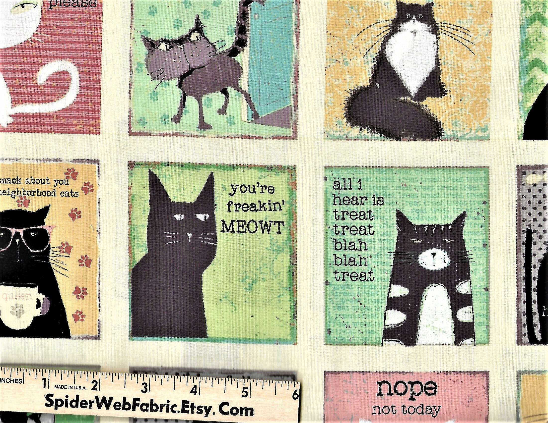 SNARKY CAT Fabric Panel Cats in Squares w/ Attitude Sayings | Etsy