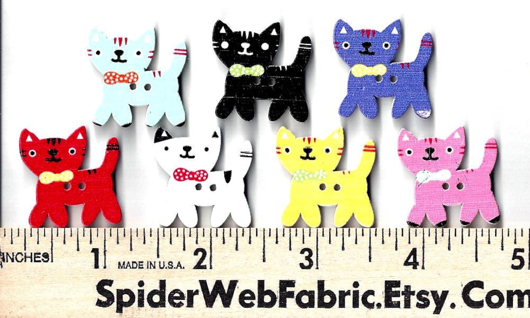 WOODEN WALKING CAT Buttons - Bowtie Kittys - Kittens - 2 Hole - Sew ...