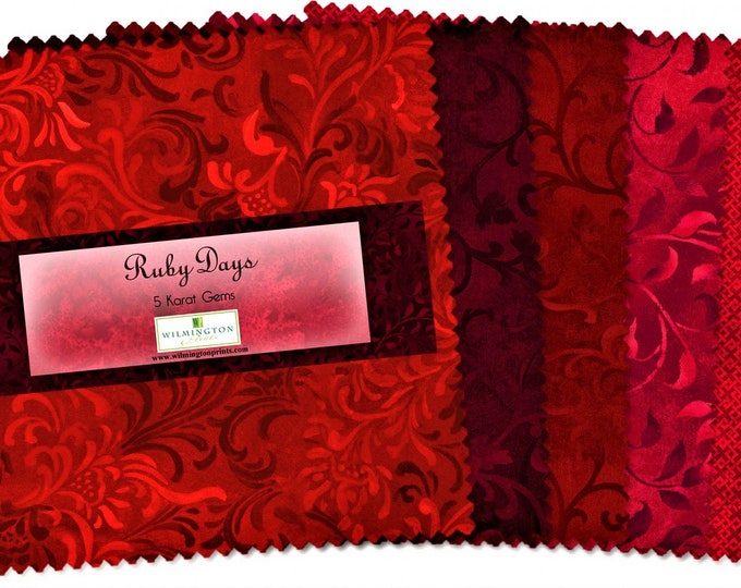 RUBY DAYS Fabric Pack 42 Five Inch Squares 5 Karat Gems Charm Squares 5 Inch Sqs Shades of RED ...
