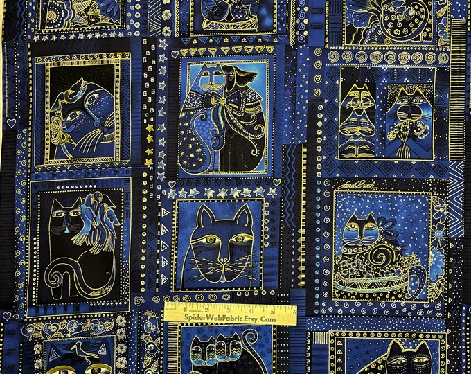 INDIGO CAT PANEL Fabric by Laurel Burch - Fabulous Felines - Cat Block ...