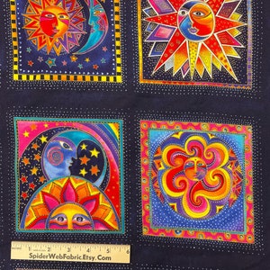 CELESTIAL DREAMS PANEL Fabric Laurel Burch Sun Moon Stars Night Sky ...