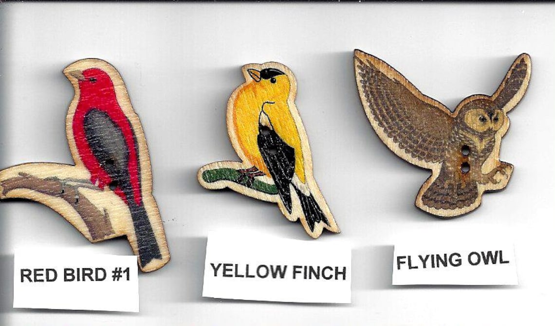 WOODEN Assorted BIRD BUTTONS 2 Hole Sew Through Painted - Etsy