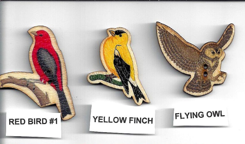 WOODEN Assorted BIRD BUTTONS - 2 Hole - Sew Through - Painted - Get a ...