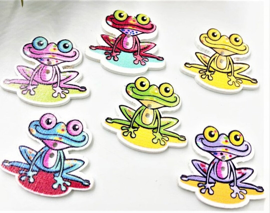 WOODEN FROGS on LILYPADS Shaped Buttons - Frog Love - Embellishments ...