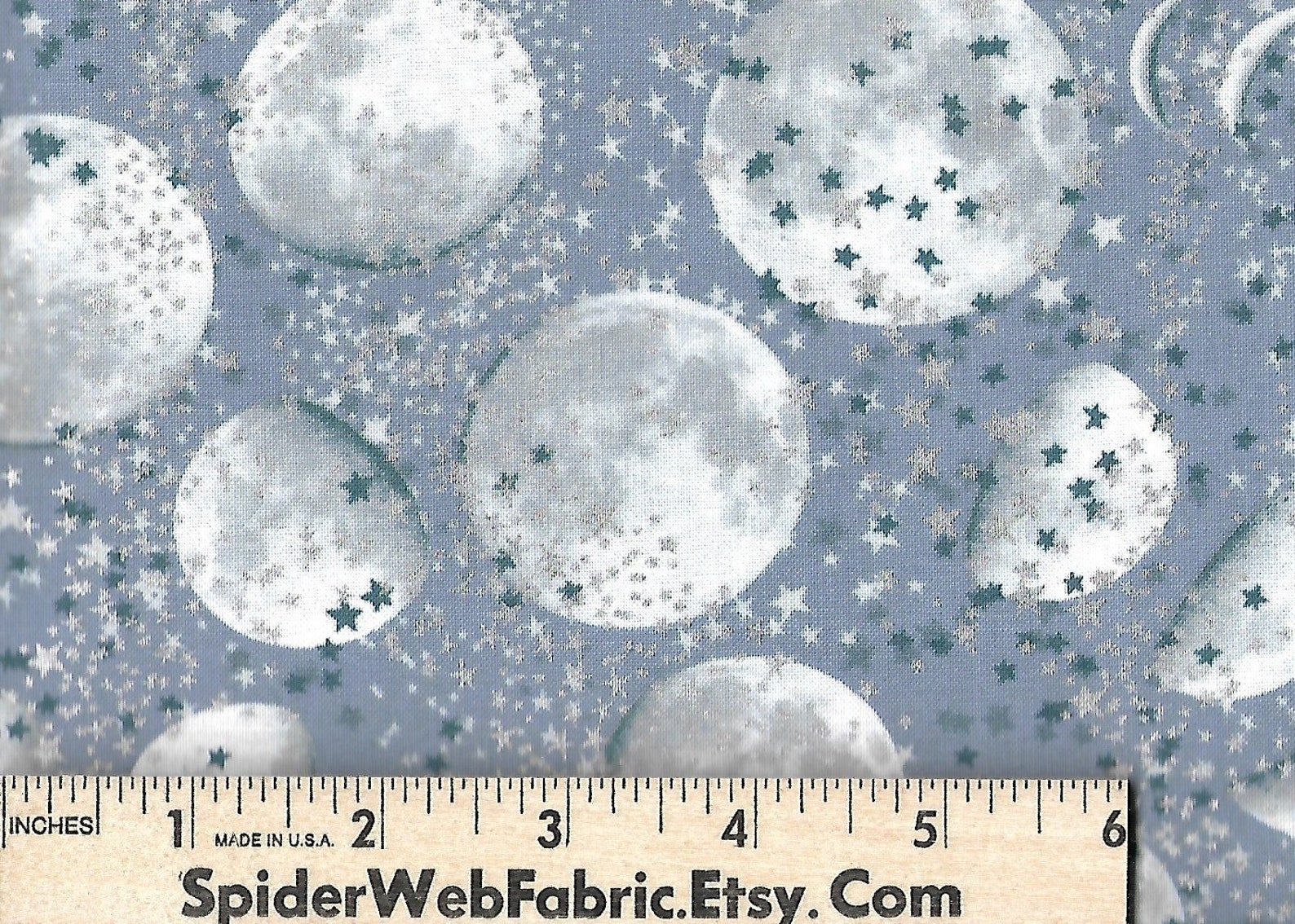 MOON PHASES Fabric Gray White Silver Metallic Celestial - Etsy