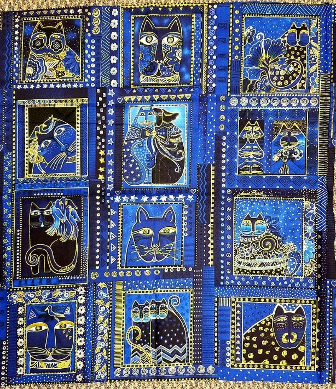 INDIGO CAT PANEL Fabric by Laurel Burch Fabulous Felines - Etsy