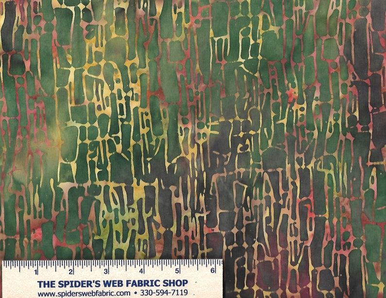 PARCHED BATIK FABRIC by Island Batik Red Green Gold Cracked Lines ...