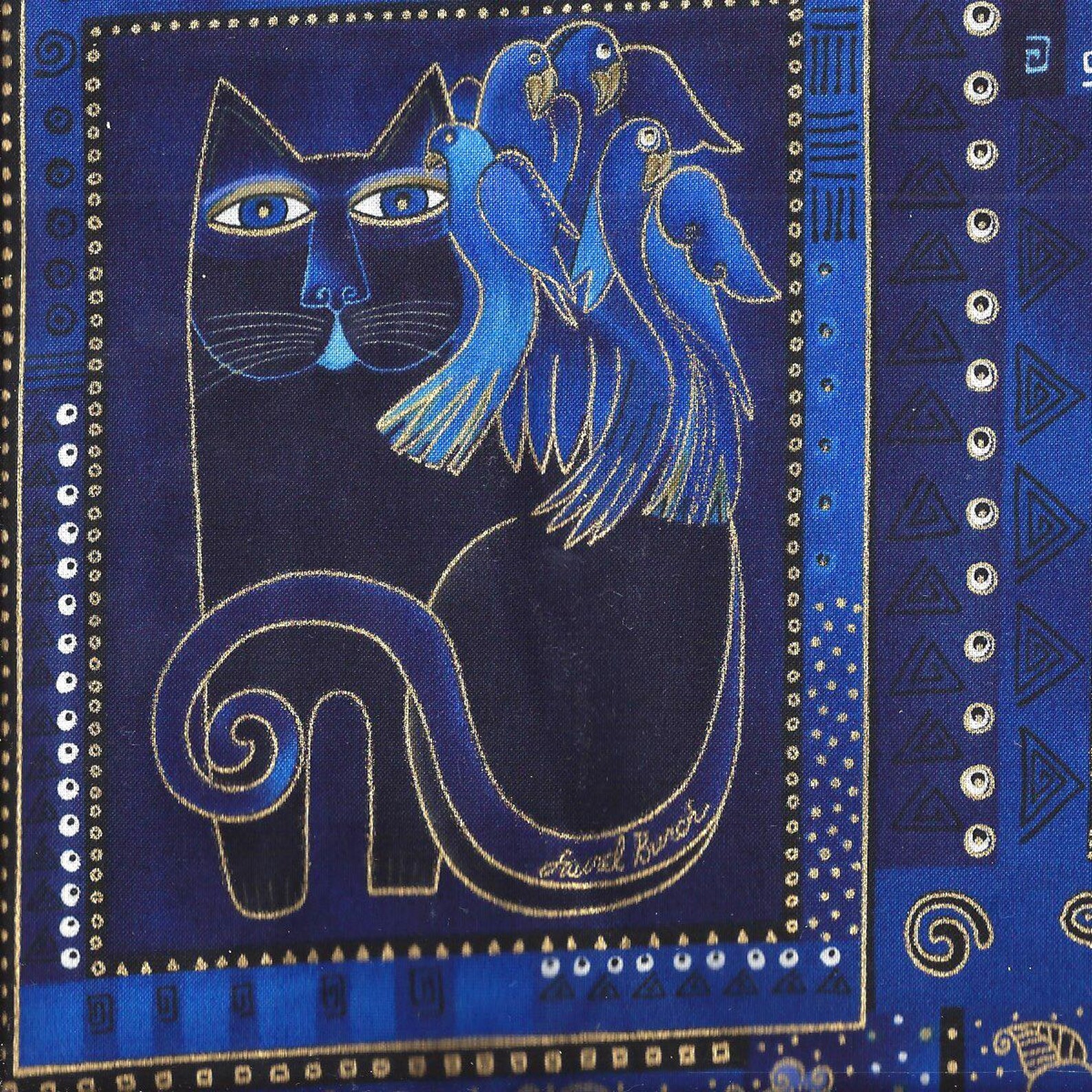 INDIGO CAT PANEL Fabric by Laurel Burch Fabulous Felines - Etsy