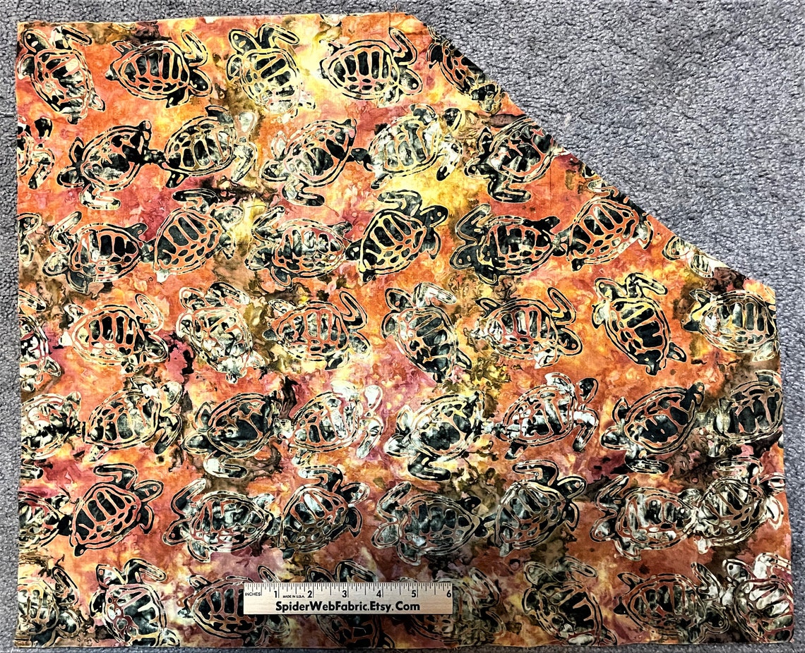 TURTLE BATIK SCRAP Fabric Sea Turtle Rust Olive Green See - Etsy