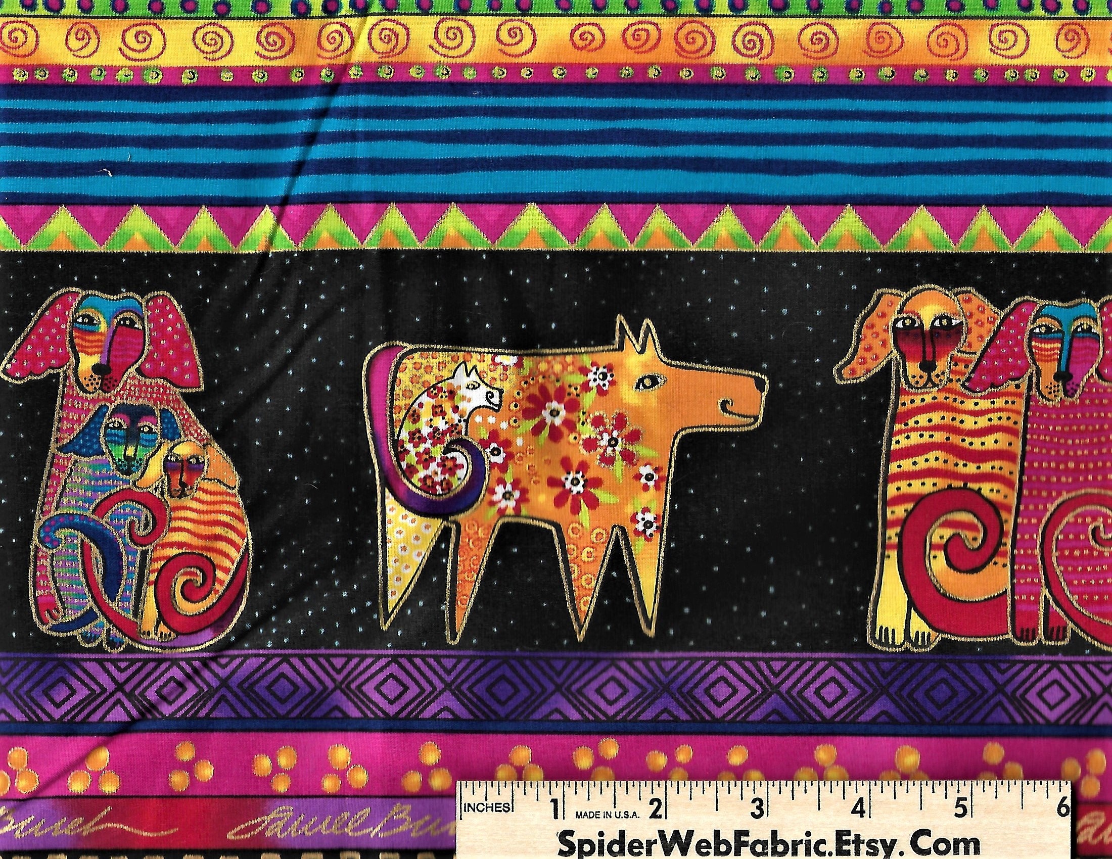 DOGS BORDER STRIPE Laurel Burch Dogs & Doggies Puppies | Etsy