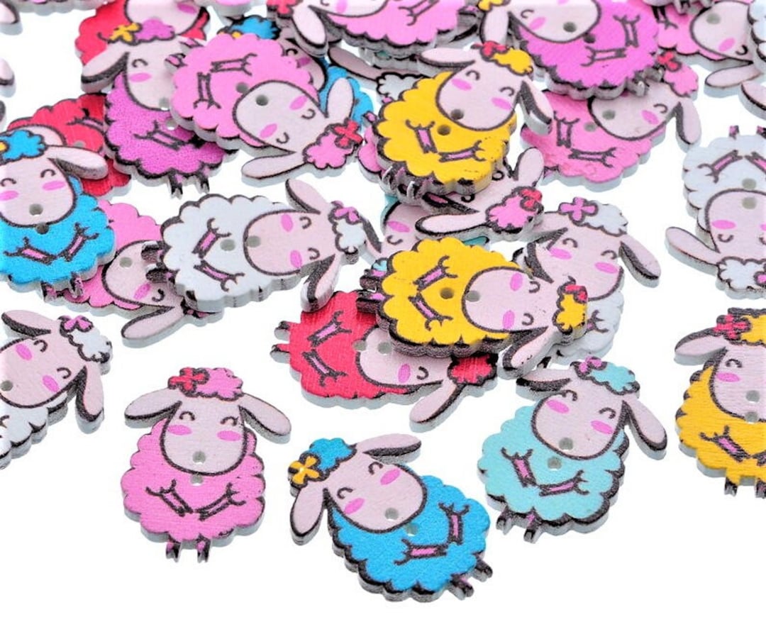 184 WOODEN SHEEP Shaped Buttons Lambs Farm Animals 2 Hole - Etsy