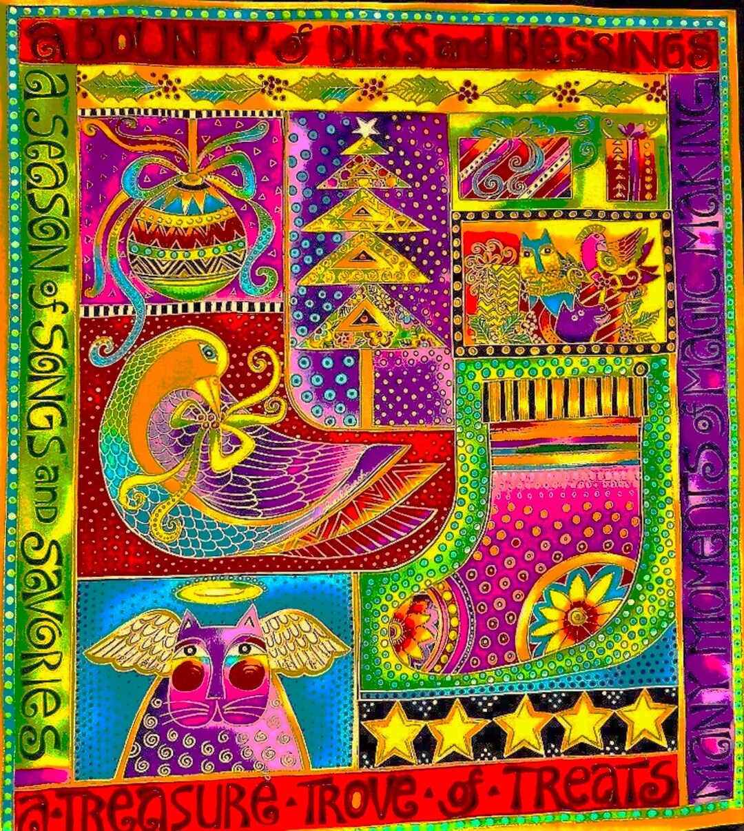BOUNTIFUL BLESSINGS Fabric Panel Christmas Stockings Dove Laurel Burch ...