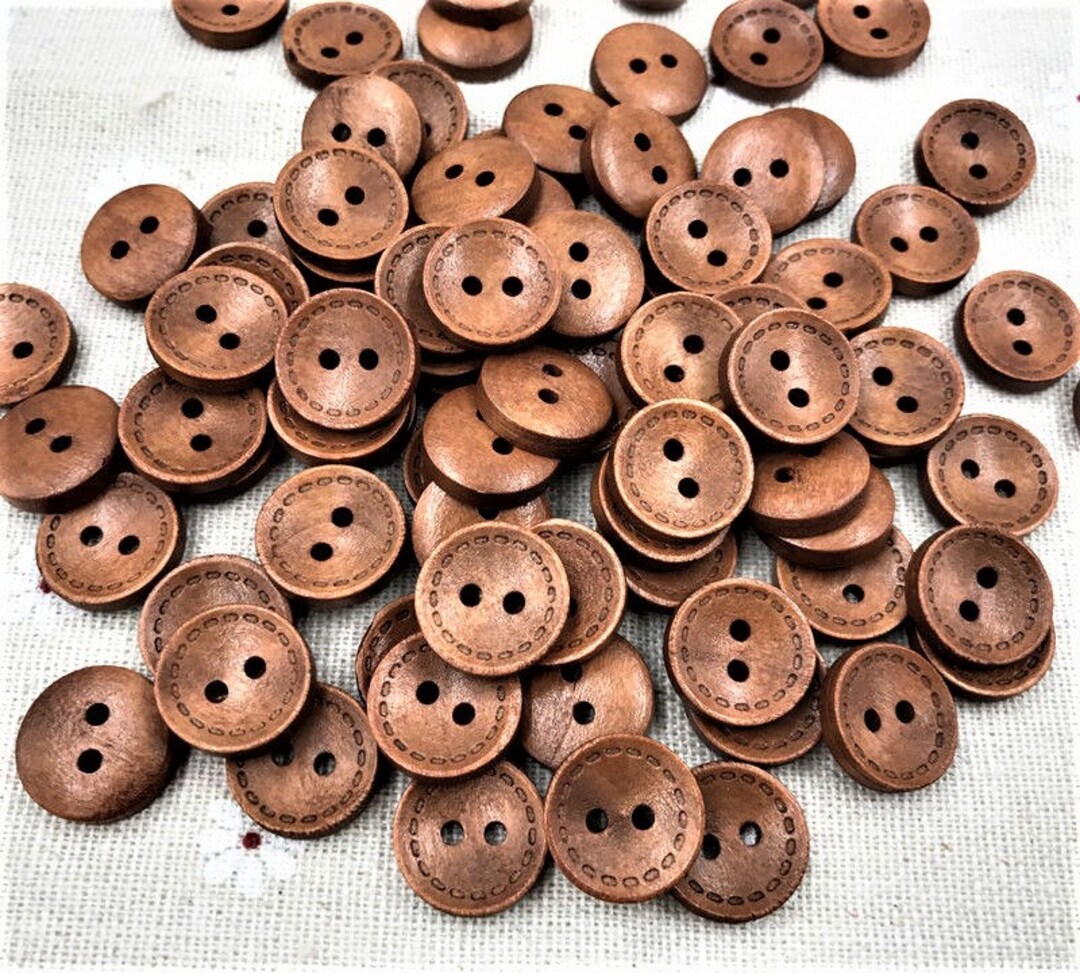 Wooden Brown Plain Buttons -w/ "stitch" Design - Embellishments ...